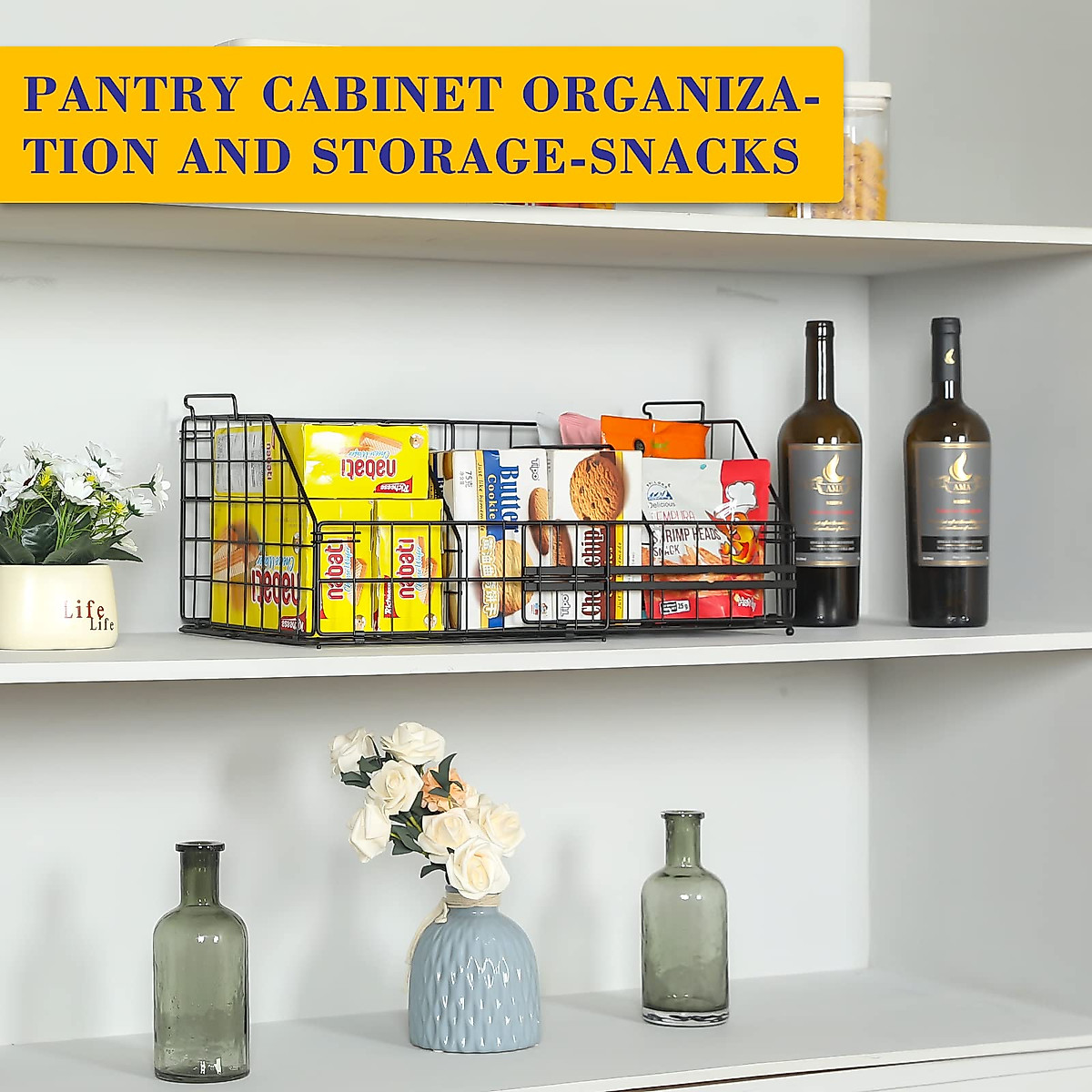 Can Storage Dispenser,Capacity Adjustable Can Storage Basket with Handles,Large Canned Food Basket for Kitchen Cabinet Organizer or Pantry Countertop,Soda,Snack,Black