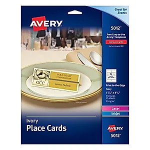 Avery Printable Place Cards with Sure Feed Technology, 1-7/16" x 3-3/4", Textured Ivory, 150 Blank Place Cards for Laser or Inkjet Printers (05012)