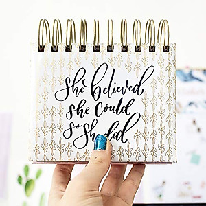 bloom daily planners Undated Perpetual Desk Easel - Religious Inspirational Standing Desktop Flip Calendar - Page a Day - (5.25" x 5.5") "She Believed She Could So She Did" by Writefully His