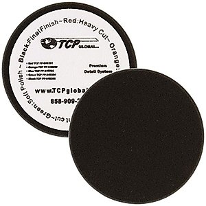 TCP Global 6.5" Black Flat Final Finishing Grip Foam Polish Pad - DA Hook & Loop