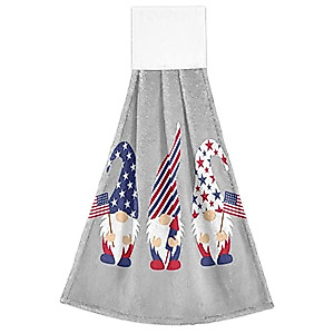 Vnurnrn Patriotic 4th of July Gnomes American Flag Hanging Tie Towels Absorbent Hand Towel with Hook & Loop for Kitchen Bathroom 2 Pieces