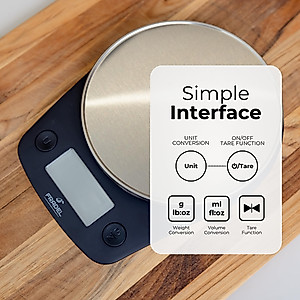 Fradel 0.1g Digital Kitchen Food Scale - Precision Food Scale for Cooking, Baking, Weight Loss - in Grams & Ounces - A Kitchen Must Have - Stainless Steel Plate, Waterproof, 11lb Capacity - Round