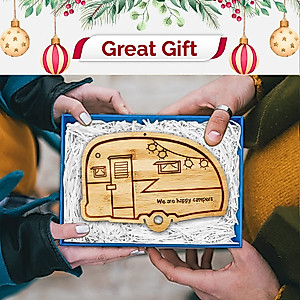 Haigoo RV Cutting Board Campsite Retro Happy Camper Bamboo Wood Camper Chopping Board Perfect Funny Serving Tray for Vegetables Fruit Cheese, RV Camper gifts,Home Deco