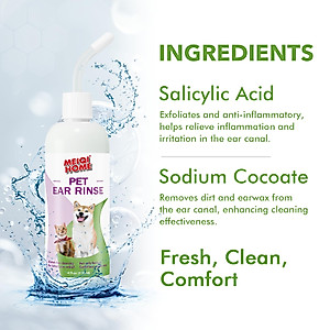 MEIQIHOME Ear Cleaner for Dogs and Cats Soothes Ear Inflammation, Removes Wax and Odor, Includes 50 Cotton Swabs, 4 Fl oz, Cleaner for Dogs