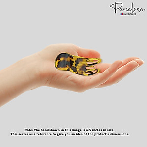 Parcelona French Simply Bear Paw Medium 3” Celluloid Acetate Side Slide In Jaw Yoga Fine Hair Claw Clip for Women and Girls (Light Tortoise Shell)