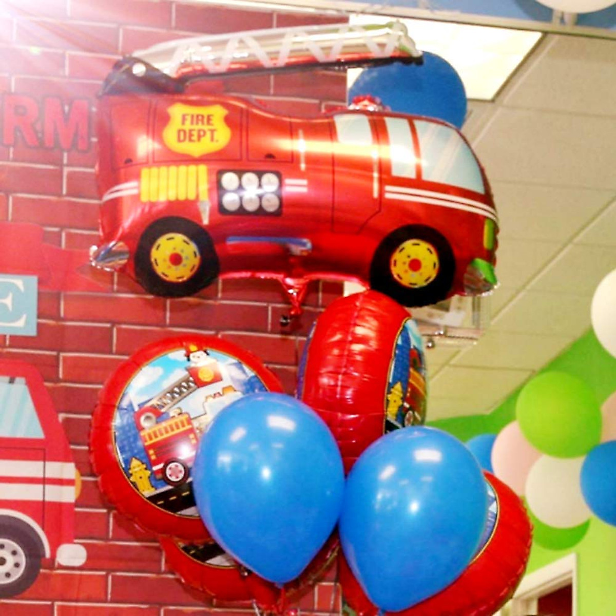 FXBLING 2 Pcs Jumbo Fire Truck Foil Mylar Balloon Helium Large Birthday Party Decorations Supplies Red