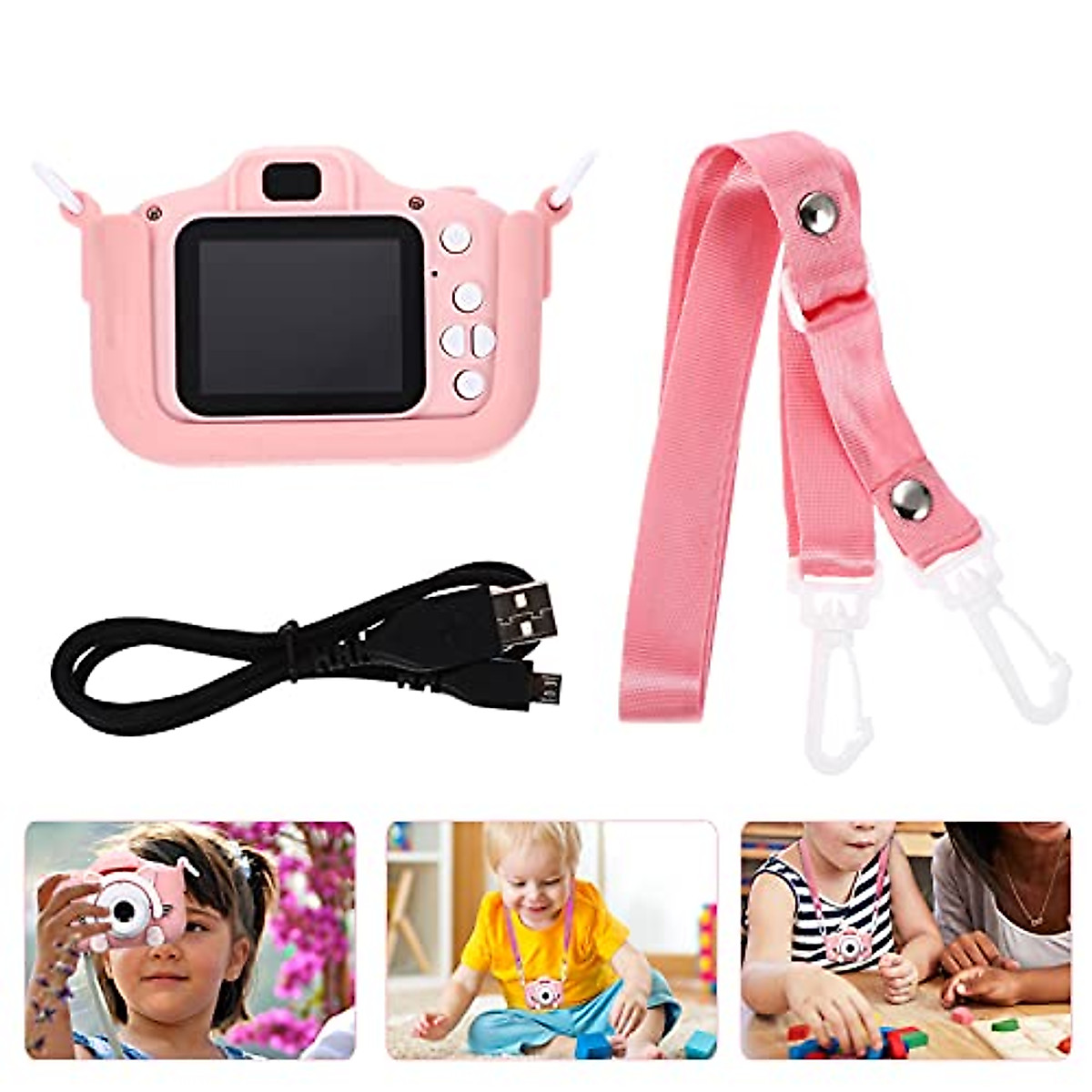 ARTIBETTER Pink Kids Selfie Camera 800W Cartoon Camera Toy Shockproof Digital Camera Single- Lens Reflex Camera Toy Christmas Birthday Gifts