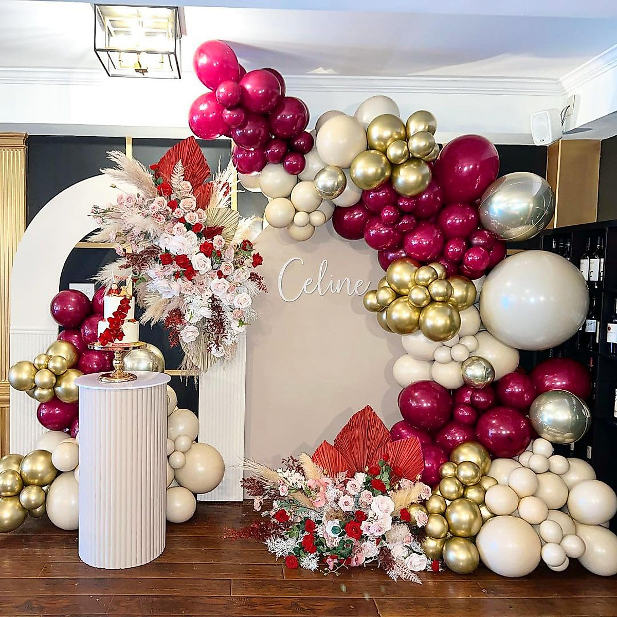 HIBAO Burgundy White Nude Balloons Double Stuffed Pearl Balloon Garland Latex Thick 18/12/5in Ruby Red Balloons Ivory Nude Balloon Arch Kit for Birthday Valentines Day Baby Shower Wedding Party Decora