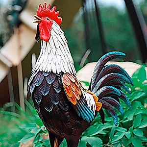 chisheen Metal Rooster Decor,Yard Chicken Decorations,Outdoor Garden Statues, Metal Chicken Sculpture for Backyard Patio Kitchen Decor & Lawn Ornaments