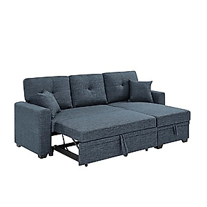 Oadeer Home Pull-Out Sofa Bed Sectional, Blue