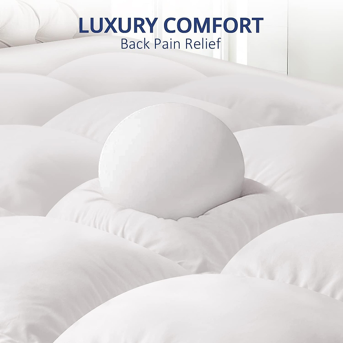 ELEMUSE Extra Thick King Mattress Cover, 1300gsm Hi-Tech Down Alternative Fiber, 400TC Organic Cotton Shell, 3D Baffle Box Stitching, 4 No-Slip Elastic Anchor Bands, Cooling & Breathable