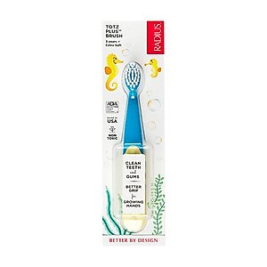 RADIUS Totz Plus Brush Kids Toothbrush Silky Soft BPA Free ADA Accepted Designed for Delicate Teeth & Gums for Children 3 Years & Up - BlueYellow - Pack of 1