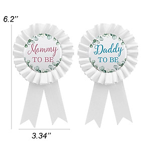 GDTO8820 CoolerthingsDG, Daddy to be & Mommy to be Tinplate Badge Pin White - Baby Shower Button New Dad Gifts Gender Reveals Party Baby for Boy or Girl White Rosette Button Baby Celebration (White)
