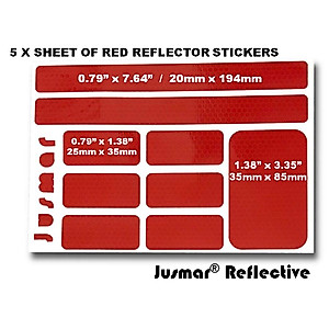 Jusmar Waterproof Red Reflective Stickers (5 Pack) 45pcs High Intensity Reflector Decals for Hard and Flat Surfaces, for Night Visibility