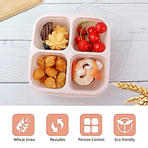 Finorder 6 Pack Snack Containers Kid, Wheat Straw Fiber 4 Compartment Reusable Bento Lunch Box, Meal Prep Lunch Containers for Kids Adults, Food Containers for School, Office and Travel