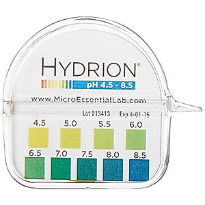Micro Essential Lab 2210 Plastic Hydrion Vivid Short Range pH Test Paper Dispenser, 4.5 - 8.5 pH, Single Roll