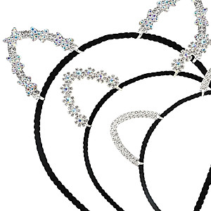 WHAVEL 3 Pcs Cat Ears Headband, Fabric & Rhinestone Cat Headband - Hair Accessories for Women, One Size Fits All, Perfect for Halloween, Cosplay, Party Supplies, Hair Styling, Costume Ball, Gift