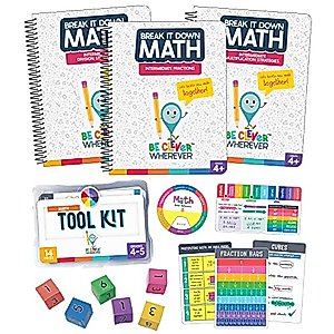 Be Clever Wherever Grade 4 Math Kit, 4th & 5th Grade Math Tool Kit, Intermediate Multiplication Strategies, Intermediate Division Strategies, and Intermediate Fractions Math Reference Books (17 Pc)