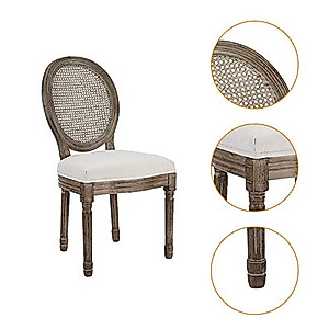 CangLong Farmhouse Dining Room Accent Chairs French Distressed Bedroom Chairs with Round Rattan Back Elegant Kitchen Chairs Side Chair, Set of 2 , Rattan Back in Beige