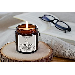 The Bookhouse | Library Scented Candle | Bookish Candle | Hand Poured Soy Wax Candle | 7.2 oz | Amber Glass Jar