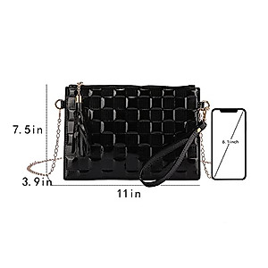 Women Large Diamond Pattern Faux Leather Handbag Evening Party Clutch Chain Strap Cross-body Bag