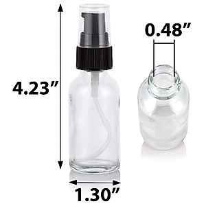 JUVITUS 1 oz / 30 ml Clear Glass Boston Round Bottle with Black Treatment Pump + Funnel (12 Pack)