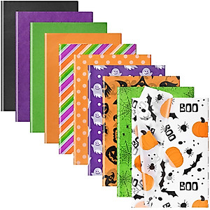 100 Sheets Halloween Tissue Paper for Gift Wrapping, Orange Purple Black Green Tissue Paper with Pumpkin Bat Ghost Boo Pattern Decorative Tissue for Halloween Party DIY Craft