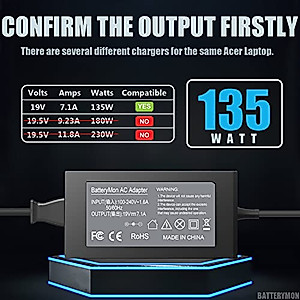 135W AC Adapter Fit for Acer Nitro 5 Laptop Charger, Acer Nitro 7 AN517-51 AN515-53 AN515-52 AN515-51 AN515-43 AN515-41 ADP-135KB T N18C3 N18C4 Gaming Laptop Charger
