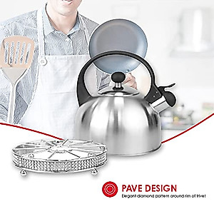Home Basics Pave Round Non-Skid Trivet | Ornate Design | Diamond Band Around Base | Keep Counter Tops Safe from Scratches | Compact Size for Maximum Counter Space