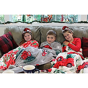 Serafina Home Christmas Holiday Throw Blanket: Country Rustic Red Truck with Tree Design, Picking Out The Tree
