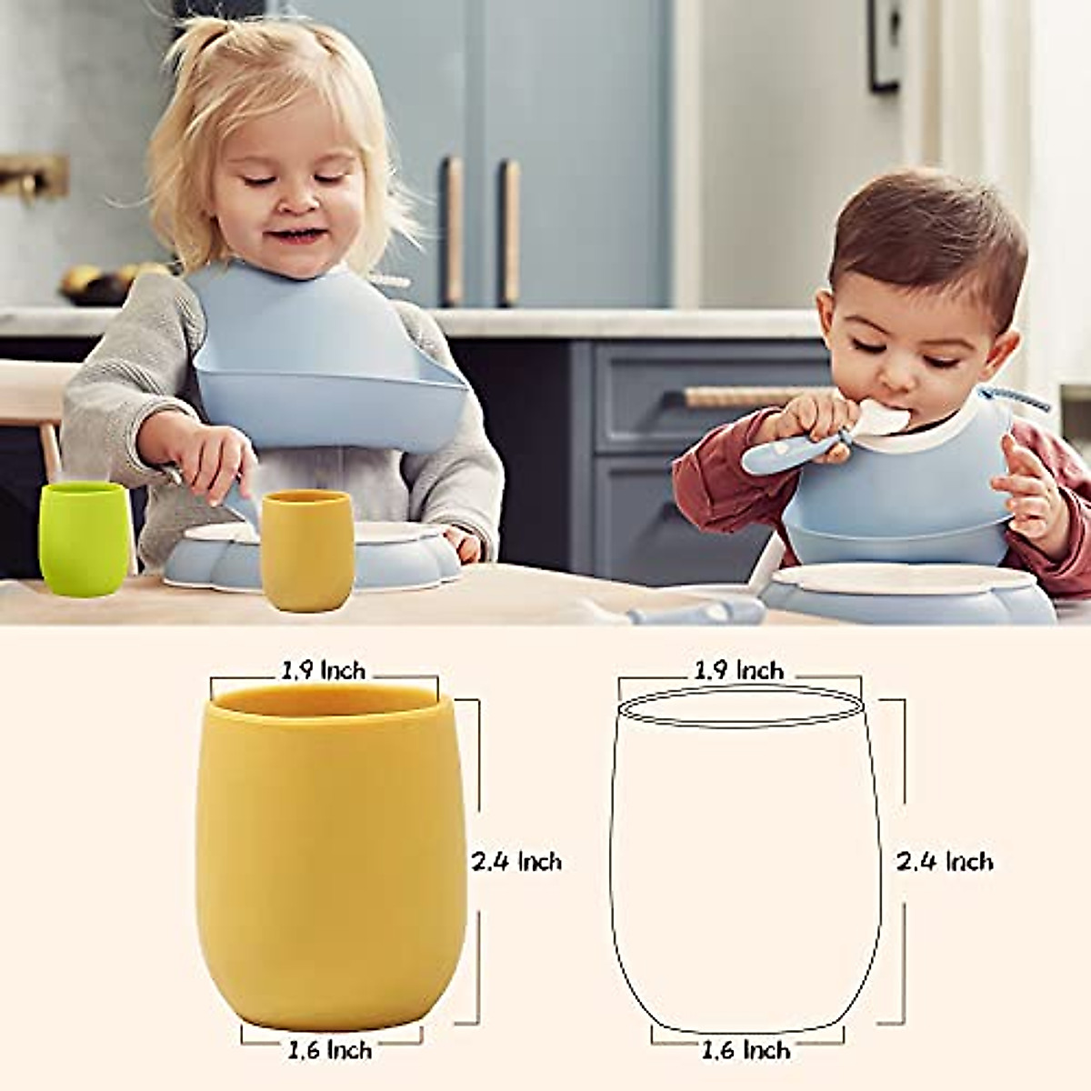 Toddler Cups Silicone Training Cup for Infants and Toddlers, Kids Mini Open Cups, NO BPA, 100% Silicone for Baby Led Weaning 3oz, 2 Count, 4 Months+ (Blue + Lime)