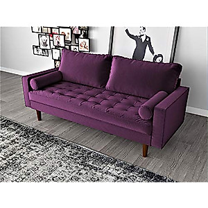 Container Furniture Direct Womble Modern Velvet Upholstered Living Room Diamond Tufted Chesterfield Sofa with Gleaming Nailheads, Purple