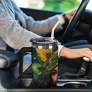 African American Women 40 Oz Tumbler with Handle Insulated Stainless Steel Travel Coffee Mug Leakproof Water Bottle Black-Color