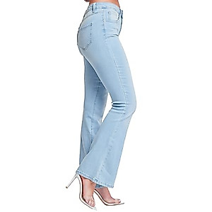 YMI Junior Women's Classic High Waisted Bell Bottom Denim Jeans (Light Blue,3)