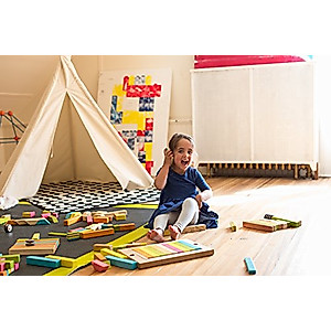 6 Piece Tegu Pocket Pouch Prism Magnetic Wooden Block Set, Blossom