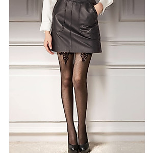 Chalier 4 Pairs Fishnet Stockings Tights Suspender Sexy Pantyhose Lace thigh high stockings for Women (Dull Black)