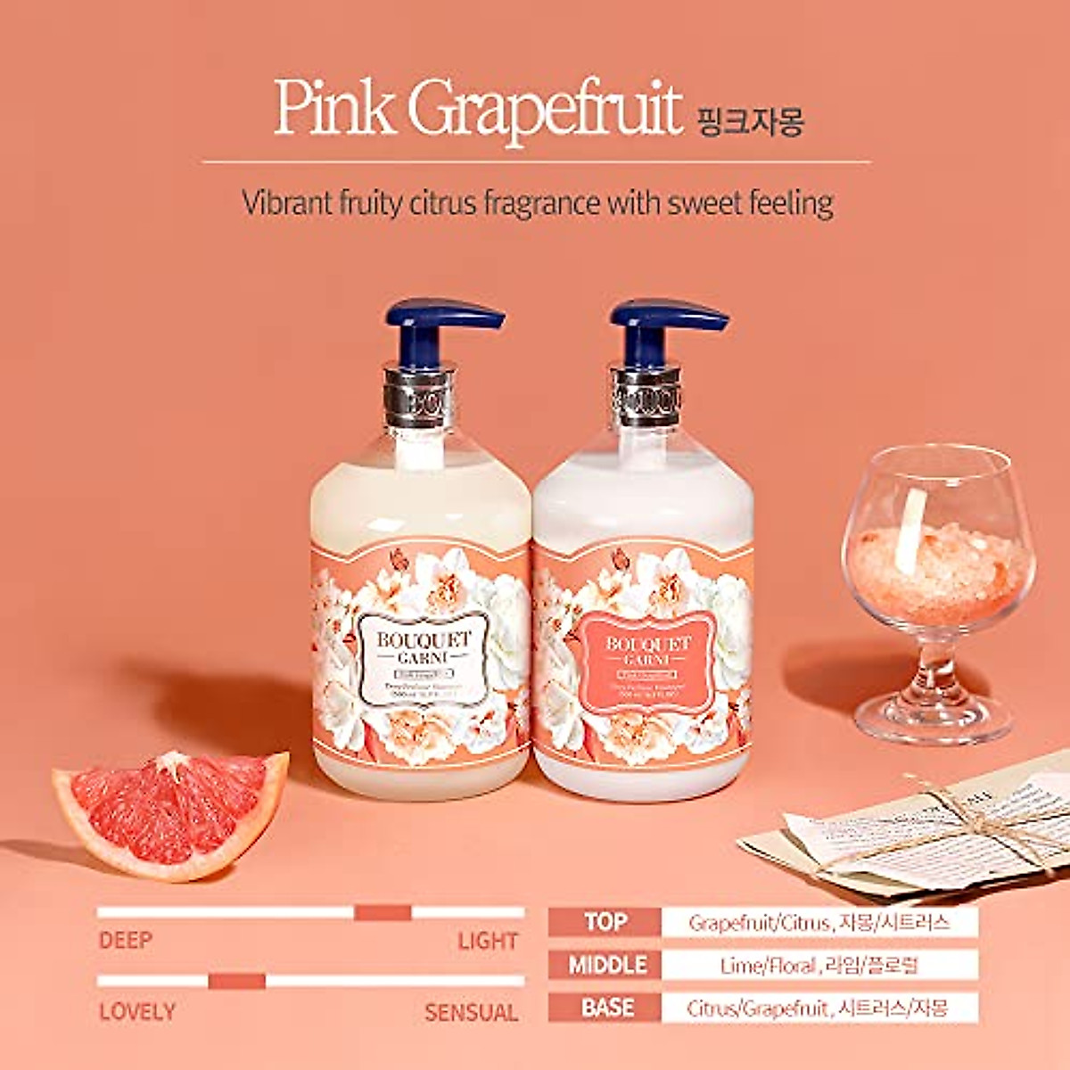 Bouquet Garni Shampoo Pink Grapefruit - Long Lasting Fragrance Dry Hair Moisturizing - Scalp Moisturizer and Cleansing with Natural Surfactant - Nutritious Amino, Protein, Natural Oil - 16.9 Fl Oz
