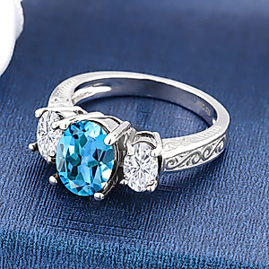 Gem Stone King 925 Sterling Silver Customized and Personalized Name Engraved Promise Love Gemstone Birthstone Fashion Mothers 3-Stone Ring For Women (Size 9)