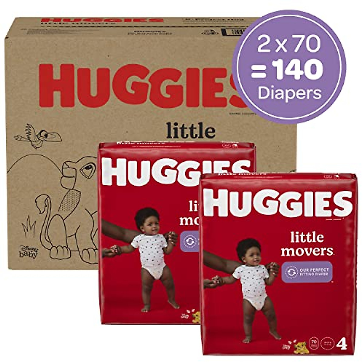 Huggies Little Movers Baby Diapers Size 4,70 Count (Pack of 2)