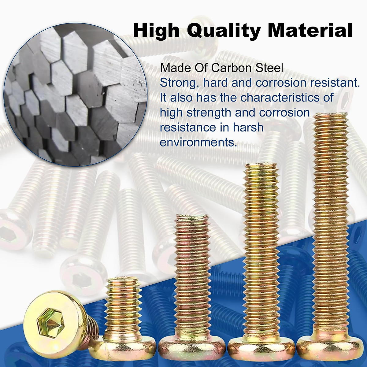 MroMax M6-1 x 55mm Hex Socket Flat Head Screws Furniture Bolts Fastener Full Thread Carbon Steel Colorful 20Pcs