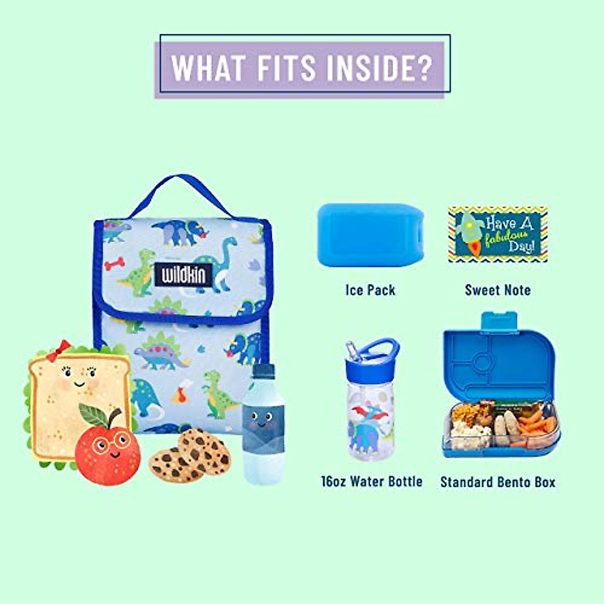 Wildkin 15 Inch Kids Backpack Bundle with Lunch Bag (Dinosaur Land)