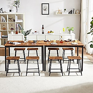 VECELO 5 Piece Dining Table Set for 4-6 Persons Rectangular Bar Dinette Metal and Wood Kitchen Furniture with 4 Stools for Breakfast Nook, Restaurant, Living Room, Space Saving, Industrial Brown