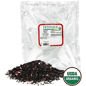 Frontier Co-op Organic Hibiscus Flowers, 16 Ounce, Sun Dried Bright Red Color, Fruity Flavor, Non Irradiated, Non ETO, Kosher