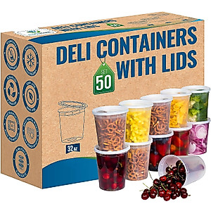 Generic Deli Containers with Lids 32 OZ Microwavable Translucent Clear Plastic Quart Containers with Lids - 50/Case - Durable, Safeware - Ideal for Meal Prep Airtight Lids