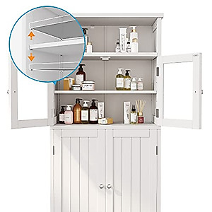 Irontar Bathroom Storage Cabinet, Freestanding Bathroom Cabinet with Open Shelf, Kitchen Pantry Cabinet with Doors for Living Room, Bathroom Floor Cabinet, 23.6 x 11.8 x 50.4 Inches, White CWG007W