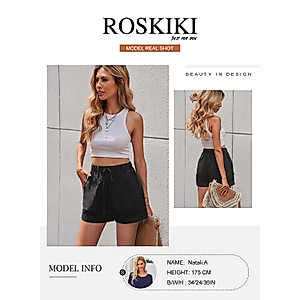 ROSKIKI Women's Drawstring Elastic Waist Summer Casual Beach Shorts Pattern Camouflage Large