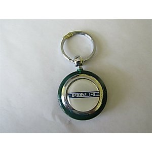 1965 1966 1967 1968 1969 1970 SHELBY GT-350 BLUE STRIPE ON WHITE ROUND PLASTIC KEYCHAIN - GREEN