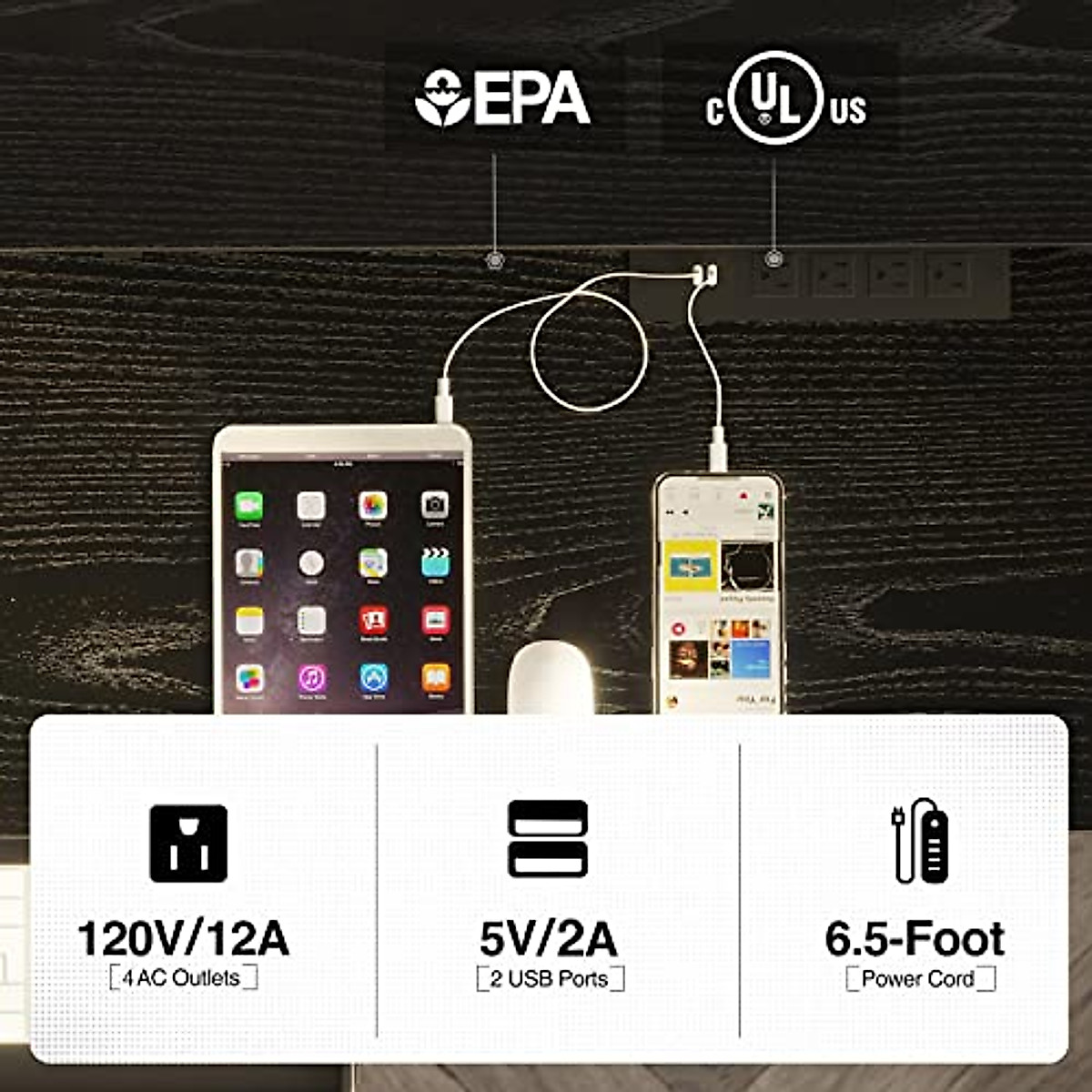 Rolanstar Computer Desk with Power Outlet and Monitor Stand Shelf, 47” Home Office PC Desk with Keyboard Tray and USB Ports Charging Station, Desktop Table, Stable Metal Frame Workstation, Black