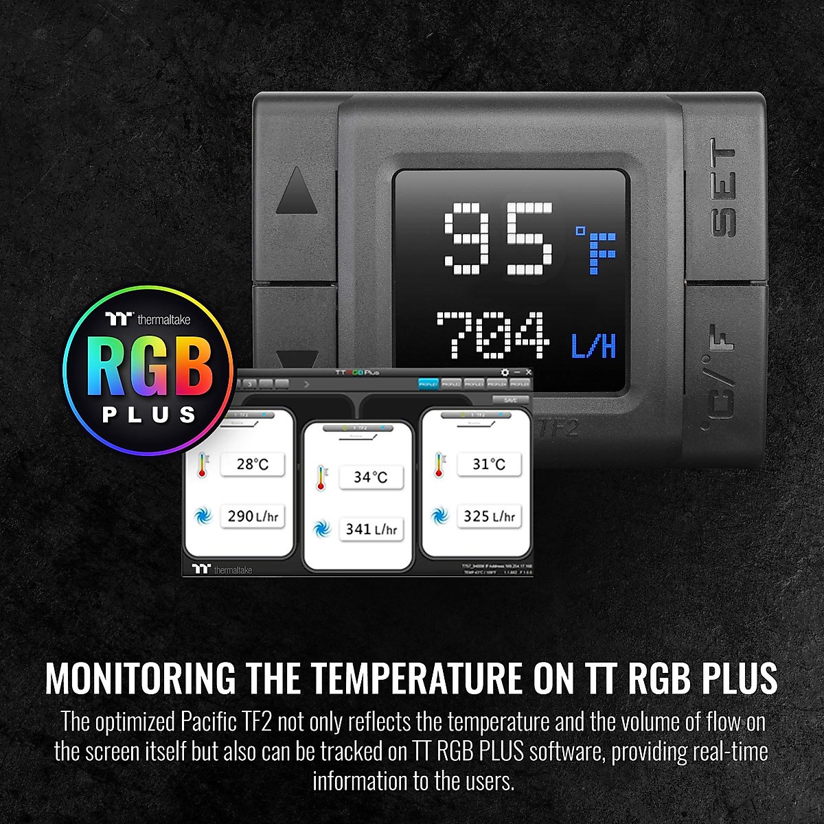 Thermaltake Pacific TF2 G1/4 Copper Core Construction TT RGB Plus Software Monitoring Celsius/Fahrenheit Temperature and Flow Indicator CL-W275-CU00SW-A