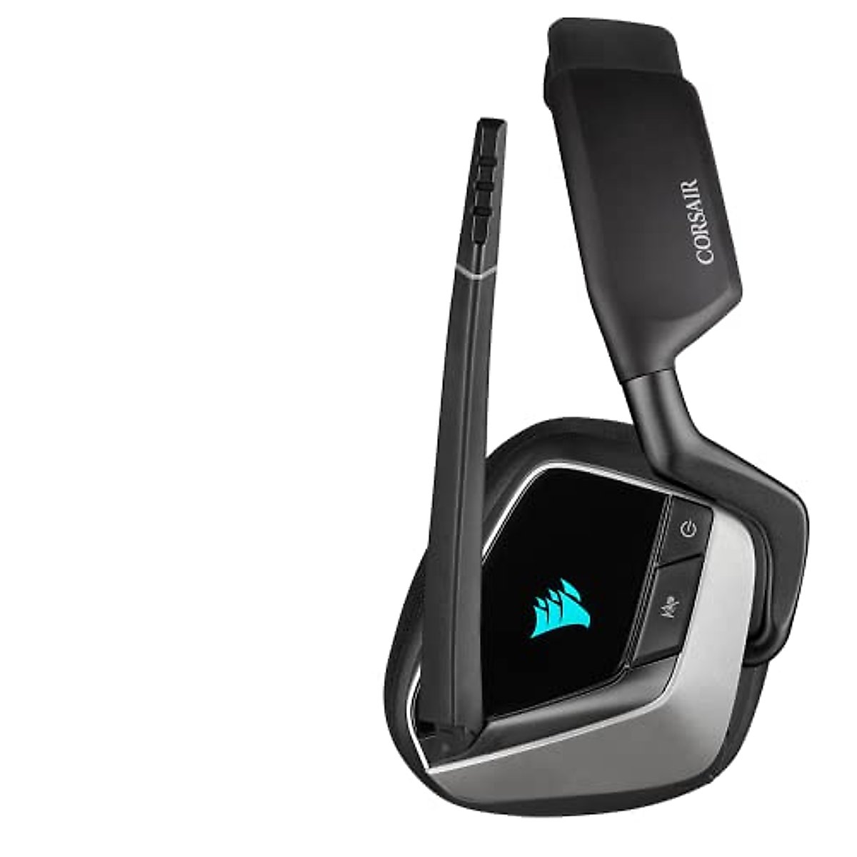 Corsair VOID RGB ELITE Wireless Premium Gaming Headset with 7.1 Surround Sound, Silver Edition (Microfiber Mesh Fabric, Omnidirectional Microphone, Up to 40ft of Range, On-Ear Controls, RGB Lighting)